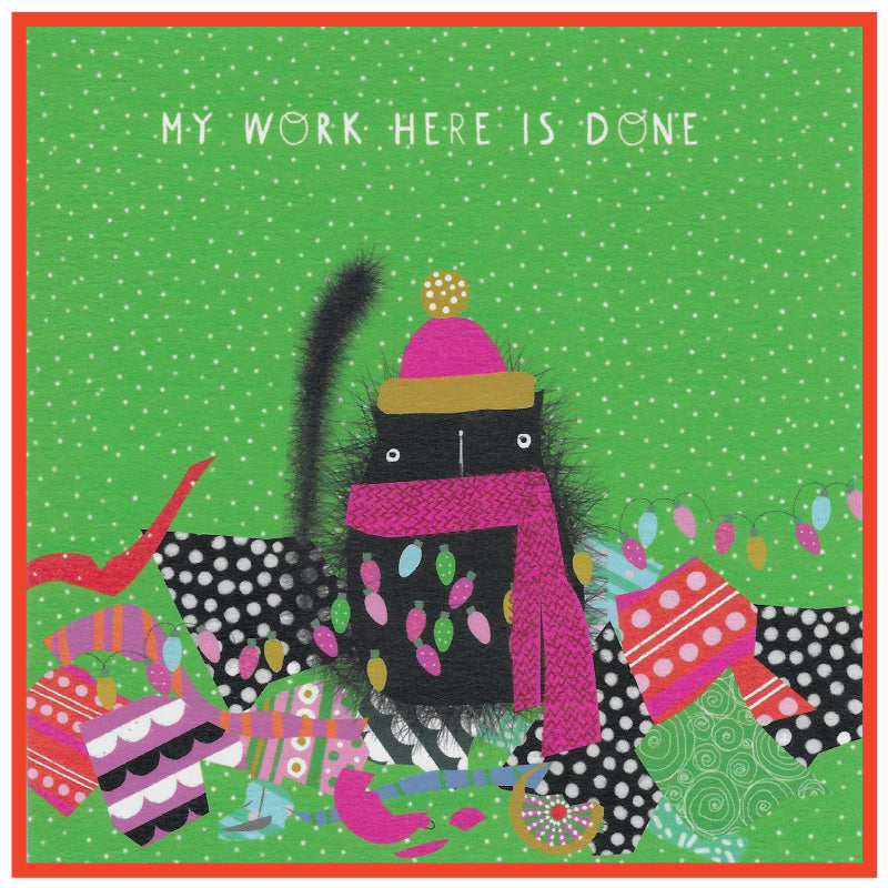 Cinnamon Aitch Christmas Card Margot Cat WORK is DONE – Mulberries & Co